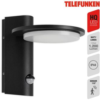 Telefunken Applique ext&eacute;rieure LED TELEFUNKEN BERN, 10 W, 1200 lm, IP44, noir, m&eacute;tal-plastique, 16 x 18,7 x 18 cm