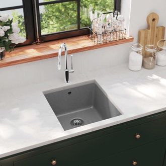 vidaXL Granitsp&uuml;le Einzelbecken Grau Vidaxl