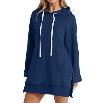 Generic Sweat à capuche uni pour femme - Chemisier tendance décontracté pour femme - Sweat chaud à manches longues - Col rond - Chemise douce et solide pour l