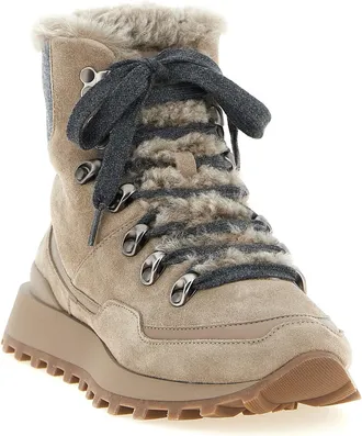 Brunello Cucinelli Shearling-Lined Hiking Boot - Beige