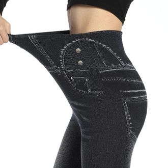 Onsoyours Leggings Damen Skinny Jeans-Look High Waist Jogginghose Stretch Blickdicht Bedruckte Jeggings Hose Pants Fitnesshose Yogahose Streetwear E Schwarz XL