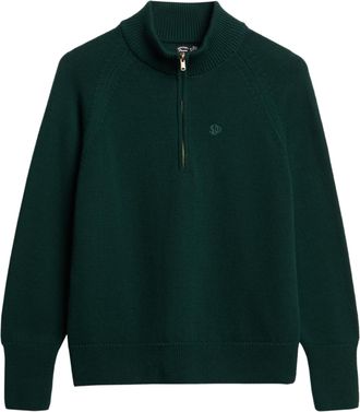 Superdry Damen Classic Cotton Strickpullover mit Reißverschluss Dunkles Piniengrün 38