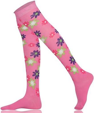 MySocks Cuisse Haute Chaussettes Femme Fleur Fleurs violettes de chaux rose