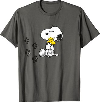 Peanuts Front/Backside: Snoopy Hund Pfotenabdruck T-Shirt