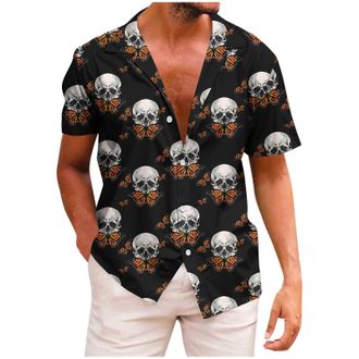 Jamicy Hawaii Hemd M&auml;nner Strand Hemden Sommer Kurzarmhemd Totenkopf Grafik Drucken Streetwear Tshirt Tops Y2K Oberteile Baumwolle Kleidung Jungen Mode Hemd 