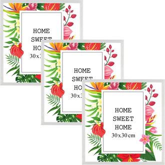 MG Design Set aus 3 Wei&szlig; Bilderrahmen 30 x 30 cm - Aus echtem Holz mit Acrylglas, zum Aufh&auml;ngen & Aufstellen, f&uuml;r Fotos, Poster & Puzzle