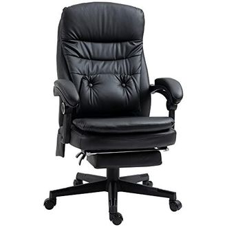 Vinsetto Chaise de bureau massage avec 2 points Vibranti, Fauteuil de bureau ergonomique avec prise USB et rev&ecirc;tement simili cuir Noir