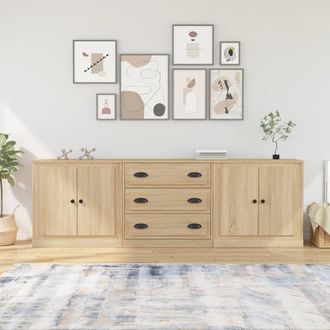 vidaXL Vidaxl Credenze 3 Pz Rovere Sonoma In Legno Multistrato