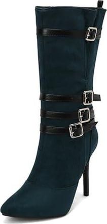 Generic Bottes tendance &agrave; enfiler pour femme - Bout pointu - Talon haut - Mi-mollet - Chaussures dhiver d&eacute;contract&eacute;es, Vert, 39.5 EU