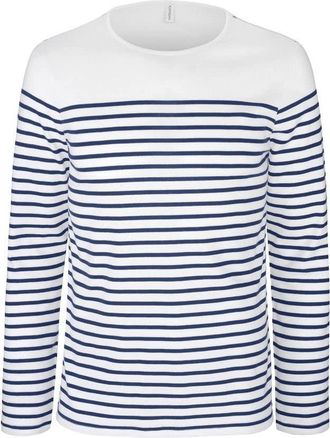 noTrash2003 Maritimes Langarmshirt Herren Breton gestreift weiß blau Navy Marine Shirt T-Shirt Longsleeve mit Zierstick auf Schulter Weiss-Blau und Blau-Weiss S b