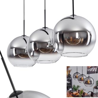 HOFSTEIN Hängeleuchte Koyoto, Hängelampe aus Metall/Glas in Schwarz/Chromfarben/Klar, Leuchte 3-flammig im Vintage/Retro Design mit Schirmen aus Glas (Ø 30 cm)