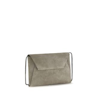 Brunello Cucinelli Womens Gray Calf Leather Bos Taurus Shoulder Bag