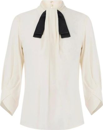 Elisabetta Franchi Blouse en georgette avec en satin - Femme - Blouses et Chemises - Blanc - Taille: 42 FR