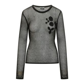 Ganni Femme, Tops, Noir, Taille: 40 FR T-shirt &agrave; manches longues en maille Pointelle