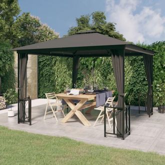 vidaXL Vidaxl - Tonnelle avec parois et toit double 3x3 m Anthracite