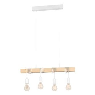 Eglo Suspension Townshend, lampe suspendue vintage 4 flammes au design industriel, luminaire r&eacute;tro en acier et bois, couleur : blanc, brun, douille : E27