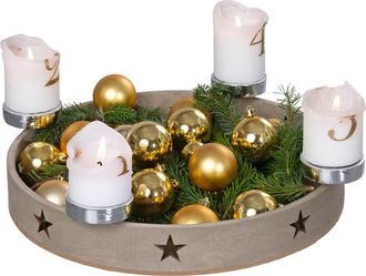 My Home Edler Adventskranz Star aus FSC zertifiziertem Holz Kerzenhalter Tischdeko Weihnachtsdeko 35 cm Durchmesser