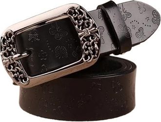 Generic Ceinture à boucle ardillon pour femme, rétro, décontractée, décorative, sculptée, Noir, 115 cm