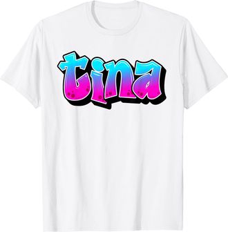 BDAZ Tina Graffiti Personalisierter Name Blau Rosa Frauen M&auml;dchen T-Shirt