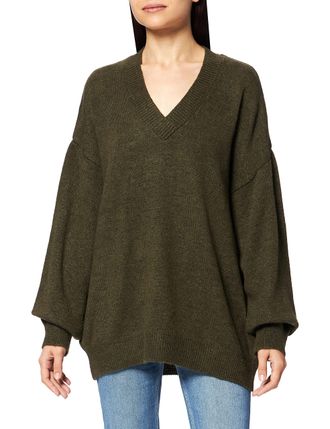 NA-KD Damen V-Ausschnitt Strickpullover Pullover, gr&uuml;n, XXS
