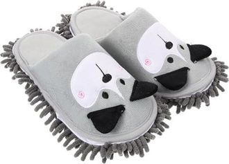BESPORTBLE Pantoufles de Nettoyage en Chenille &Eacute;paisses Gris Chien Taille M Semelle Amovible Microfibre Antid&eacute;rapante Pantoufles pour Femme pour Nettoyer Sol Int