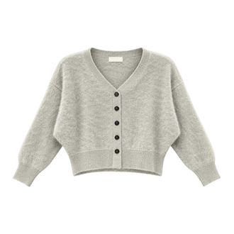 Meimeij V-Ausschnitt-Strickjacke mit Kn&ouml;pfen - - Knitwear - Damen - Grau - 2XS