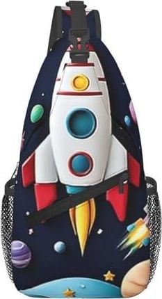 Generic Sac &agrave; bandouli&egrave;re color&eacute; Plan&egrave;tes, fus&eacute;es et astronautes - Sac &agrave; bandouli&egrave;re de voyage pour homme - Sac &agrave; dos de randonn&eacute;e