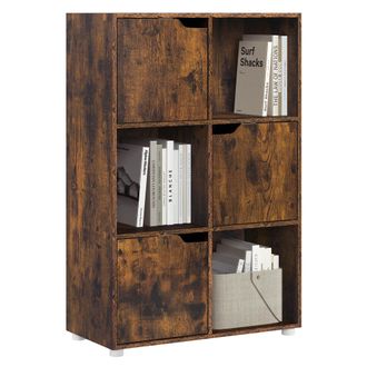 Woltu B&uuml;cherregal, f&uuml;r Arbeitszimmer Schlafzimmer & Wohnzimmer, B&uuml;cherschrank mit 3 T&uuml;ren und 6 F&auml;cher, Aufbewahrungregal, 59,6 x 91 x 29 cm (B x H x T)
