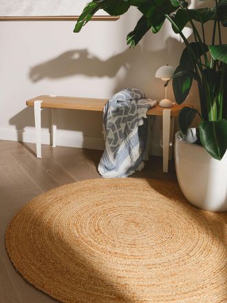 benuta Pure Jute Teppich Jutta - Natur Rund 160 cm - Handgewebter Wohnzimmerteppich - Nat&uuml;rliches Boho Design - F&uuml;r Fu&szlig;bodenheizung geeignet