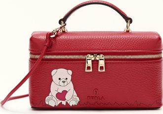 Furla Camelia Mini-tasche Toni M1 Red Mehrfarbig Genarbtes Eracle Kalbsleder Mit Orso Cuore-print Damen