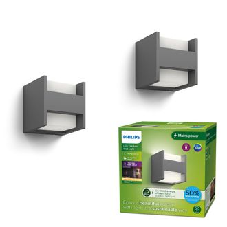 Philips LED Arbour UltraEfficient Wandleuchte (H-Form) 3.8W 2700K Anthracite HV, Doppelpack, Anthrazit, Warmwei&szlig;