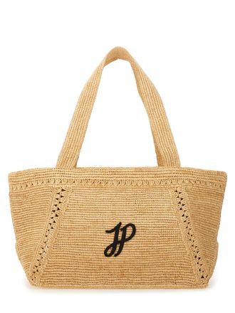 Patou Womens Large Trapeze Tote Bag Beige Raphia Handbags Hand