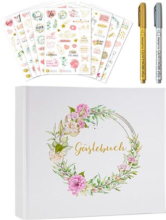 Generico G&auml;stebuch f&uuml;r den Hochzeitsempfang | Hartcover mit Kugelschreibern, Fotoalbum und Erinnerungsbuch | f&uuml;r Babyparty, Geburtstag, Abschlussfeier, Familie