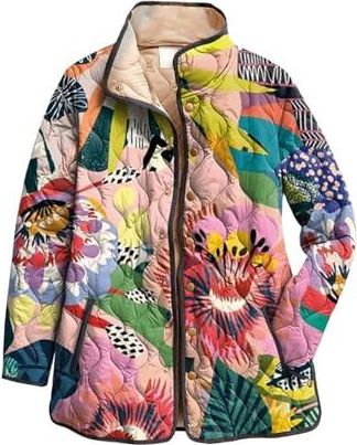 Generic Vestes dhiver pour femme, veste matelassée élégante, surdimensionnée, décontractée, boutonnée sur le devant, imprimé à motifs décontractés avec poches