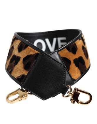 Dolce & Gabbana Womens Black Leopard Print Reversible Bag Shoulder Strap And Brown Cotton