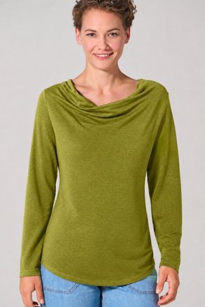 Hempage Hempage Damen vegan Langarmshirt Wasserfallausschnitt Pasture Green
