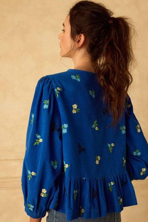 Next Langarmbluse Bestickte, lang&auml;rmelige Cord-Bluse mit Sch&ouml;&szlig;chen (1-tlg)