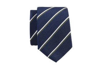 Bexley Cravate Soie Ray&eacute;e - Cravate homme marine vert et ecru