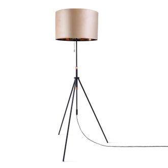 Paco Home Pendelleuchte Stehleuchte Dreibein Wohnzimmer Lampenschirm Velours Unifarben Deko Vintage Samt E27 Textilkabel, Farbe:Beige Kupfer (&Oslash;45.5 cm), Leuchte