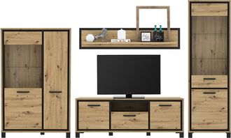 Loftscape home24 Wohnwand 4-teilig Spanplatte, foliert Braun 344 x 208 x 42cm