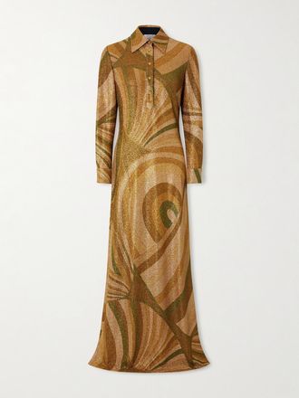 Pucci Maxikleid Aus Bedrucktem Lamé-jersey - Gold