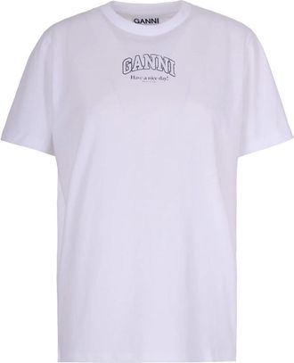 Ganni Femme, Tops, Blanc, Taille: 42 FR Essential Basic T-Shirt