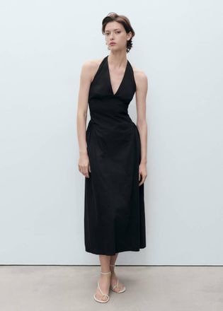 Mango Robe midi en coton &agrave; emmanchures am&eacute;ricaines noir - Femme - XS - MANGO
