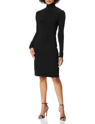 Norma Kamali Damen Slim Fit Long Sleeve Turtle Dress to Knee Lässiges Abendkleid, Schwarz, Groß