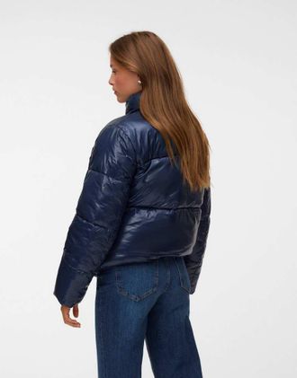 Vero Moda Sabrina veste courte &agrave; fermeture par boutons-pression bleu marine