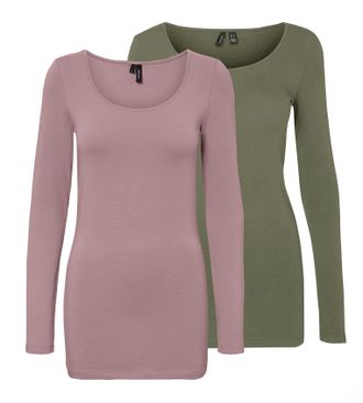 Vero Moda Damen VMMAXI My LS Soft Long U-Neck GA 2P 10167784, Woodrose/Dusty Olive, XXL