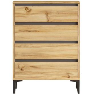 Mobili Rebecca Kommode mit 4 Schubladen Rebecca Mobili Yarala 98,5x72x45 Spanplatte PVC Eichenholz hell Dunkelgrau Modern