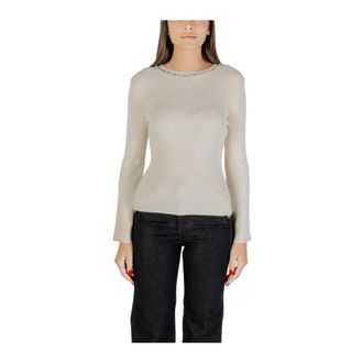 Only Only - Pull &agrave; col rond orn&eacute; de strass - Femme - Pulls - Beige - Taille: 40 FR