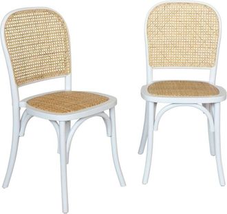 Sweeek 2er-Set Vintage-St&uuml;hle aus Holz und Rohrgeflecht