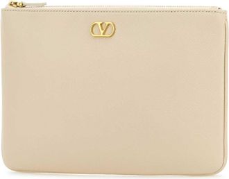 Valentino Garavani Signature Leather Clutch - Beige